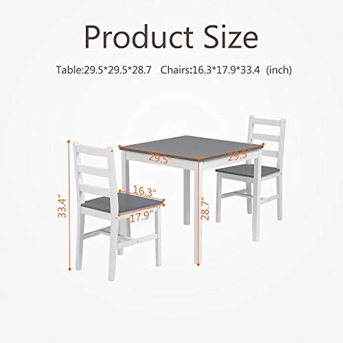 Alohappy Dining Table Set Wood Kitchen Table Dining Table and Chairs 3PCS for 2 Person for Saving Space Dinning Room Restaurant Pub, Grey