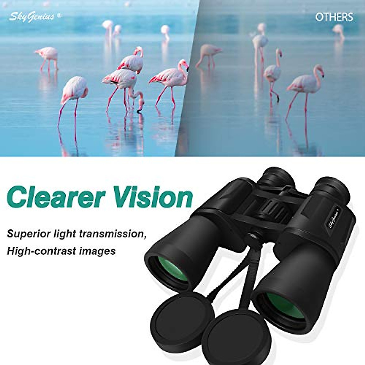 SkyGenius 10 x 50 Binoculars for Adults Full-Size, Binoculars for Bird Watching Sightseeing Wildlife Watching with Low Light Night Vision