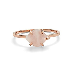 Pura Vida Rose Gold-Plated Crystal Cove Ring w/Rose Quartz - Brass Base, Gemstone Charm - Size 7