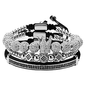 MAGIC FISH Imperial Crown King Stainless Steel Bracelets for Men Pave CZ Handmade Mens and womens Bracelets Set Friendship Luxury Charm Fashion Cuff Crown Pulseira Bangle Birthday Jewelry