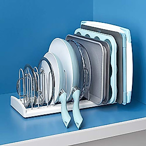 YouCopia StoreMore Adjustable Pan and Lid Rack, Pot Lids and Pans Organizer for Kitchen Cabinet Storage, Large (16"), White
