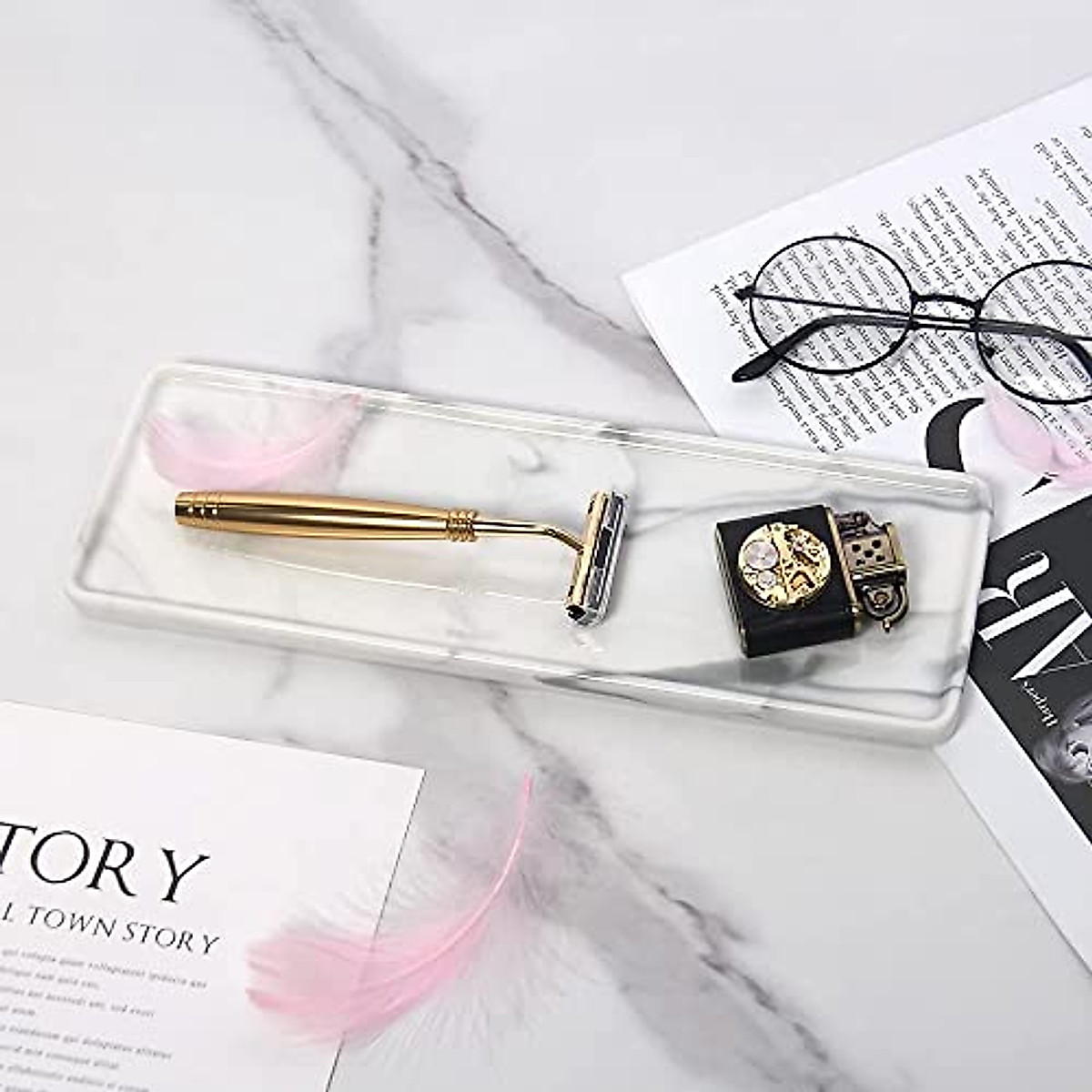 Bathroom Vanity Tray, Ceramic Marble Decor Tray, Bathroom Kitchen Countertop Organizer Cosmetic Tray for Perfume Soap Candles Jewelry Ring Towel Bathroom Accessories