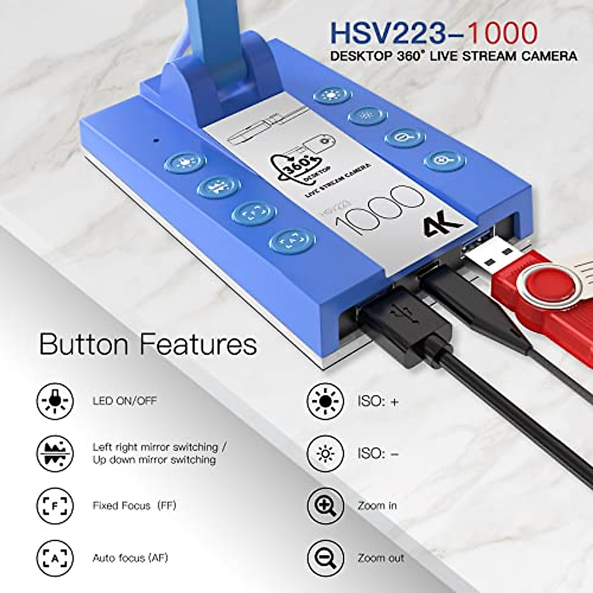 TreasLin USB Document Camera 10MP for Teachers, Remote Learning, Classroom Presentations, Art Classes Online Teaching with Multi Angle Rotation Adjustment LED Light