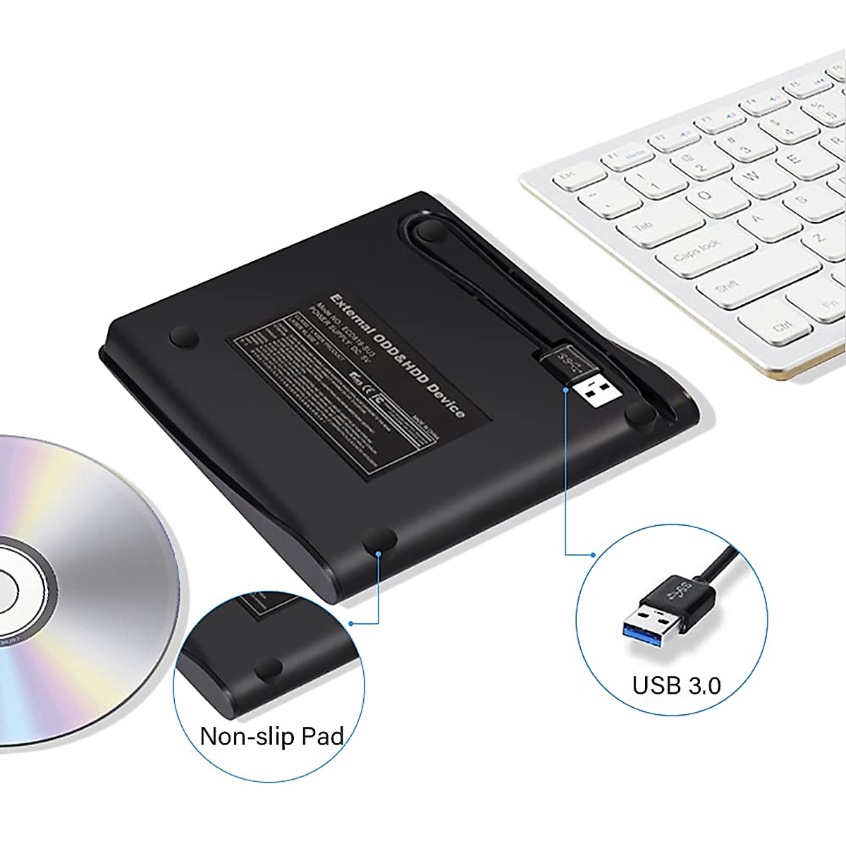 JumPeak External USB 3.0 DVD Player CD Drive Portable CD DVD +/-RW Drive DVD/CD ROM Rewriter Burner Writer for Laptop Desktop PC Windows Linux Mac OS MacBook Pro iMac