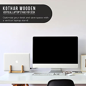 Kothar Wooden Vertical Laptop Stand for Desk, Vertical Laptop Holder, Bamboo, Desktop Dock for Apple MacBook, Microsoft Surface, iPad, Tablets and More