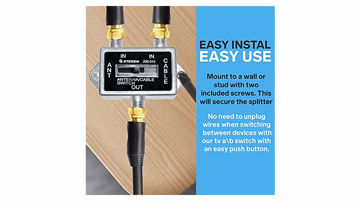 STEREN 2 Way Coax A/B Switch - Cable Splitter 5-900MHz