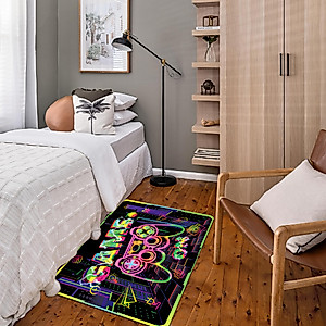 KMkicme Gaming Area Rug for Bedroom Gamer Rug for Boys Room Decor Video Game Printed Carpet Glow in The Blacklight Rug for Playroom Non-Slip Area Rug Kids Girls Gamer Room Casual Mat 23x35 Inch