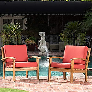 Christopher Knight Home Peyton Outdoor Wooden Club Chairs with Cushions, 2-Pcs Set, Teak Finish / Red