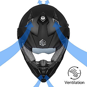 ILM Off Road Motorcycle Dual Sport Helmet Full Face Sun Visor Dirt Bike ATV Motocross Casco DOT Certified Model 606V(Matte Black, L)