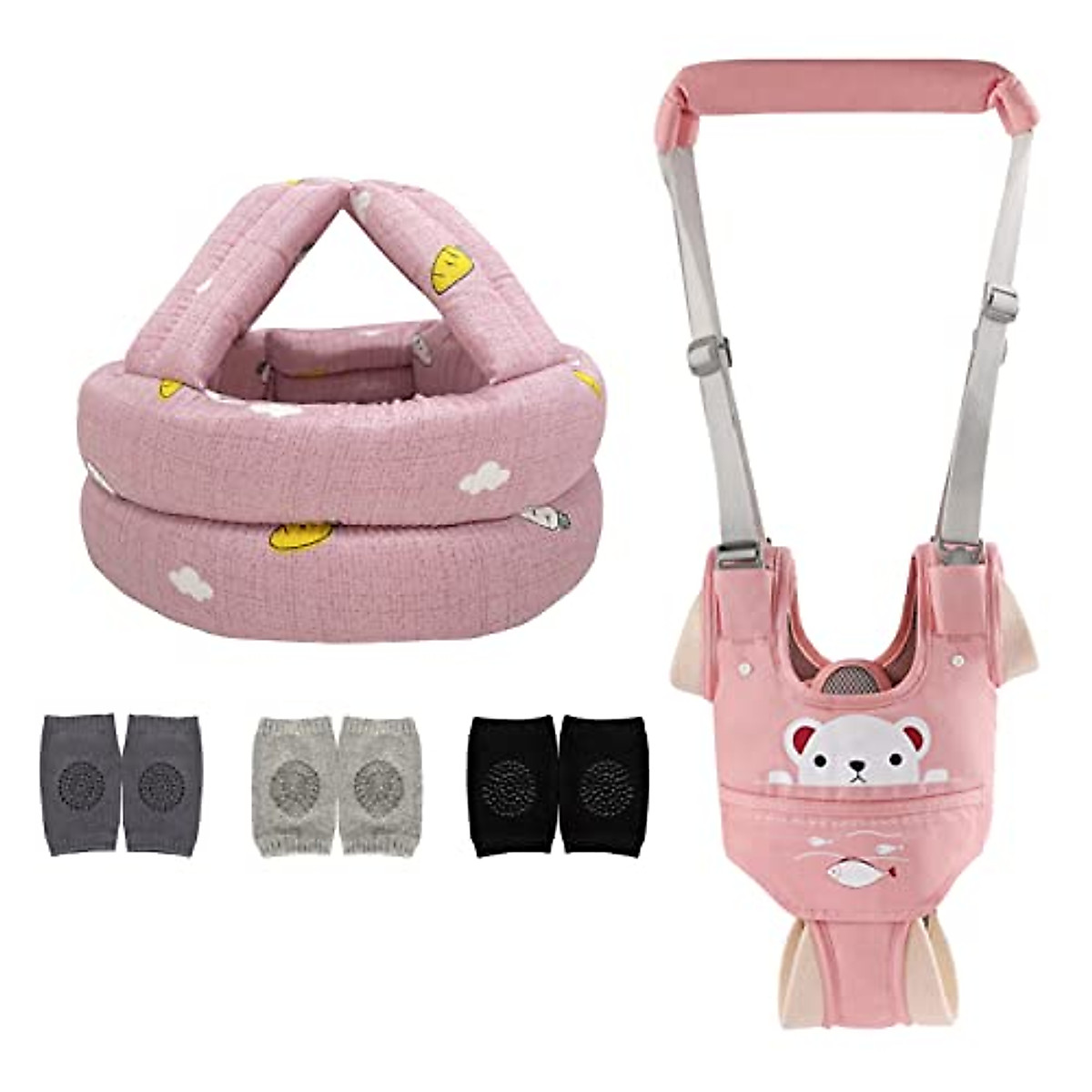 Ocanoiy Baby Walking Harness Handheld Baby Walker Assistant Belt Baby Head Protector Baby Helmet for Crawling Walking Baby Knee Pads