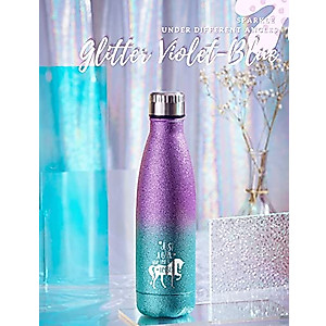 Onebttl Horse Bottle for Girls, Women, Insulated Stainless Steel Water Bottle, for Equestrian, Horse Lovers, Cowgirls, Perfect for Birthday, Back to School, Violet-Blue Gradient Glitter