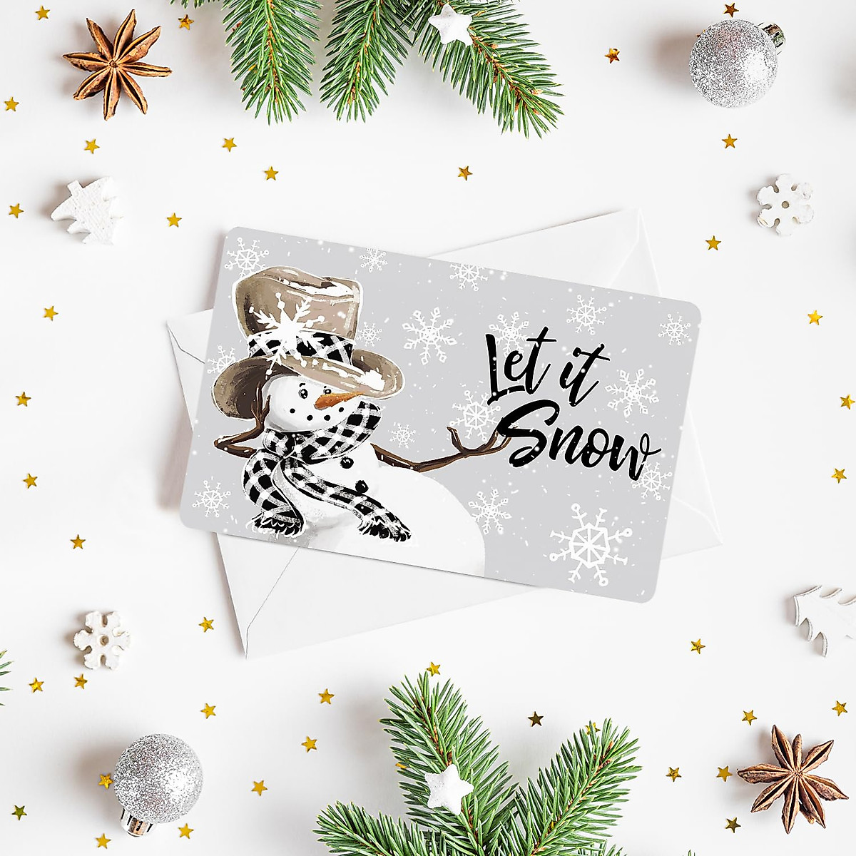 Artoid Mode 24 Pack Let It Snow Thank You Cards Snowflake Snowman Greeting Cards Gift With Envelope Sticker Blank Note Cards for Birthday Wedding Baby Shower Bridal Shower, 4 x 6 Inch