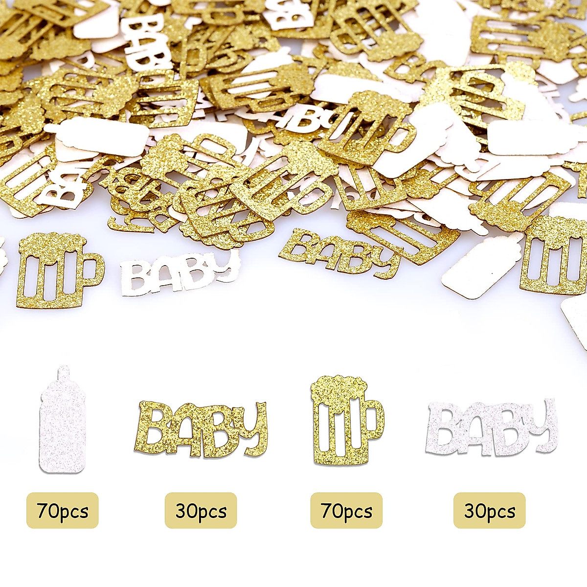 A Baby is Brewing Baby Shower Decorations Beer, 200 Pcs White and Gold Glitter Baby Shower Confetti, Diaper Party Decorations for Gender Reveal Pregnancy Celebration, Beer Theme Table Decor