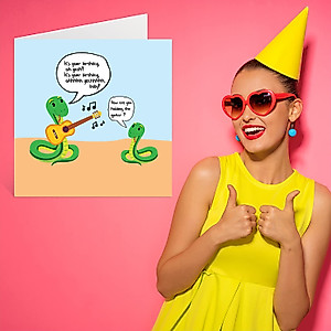 Funny Birthday Cards for Men Humor Women - Snake Playing Guitar - Joke Sister Brother Birthday Cards for Him or Her, 5.7 Inch Greeting Cards, Womens Mens Birthday Cards for Mom Dad Papa Aunt Uncle