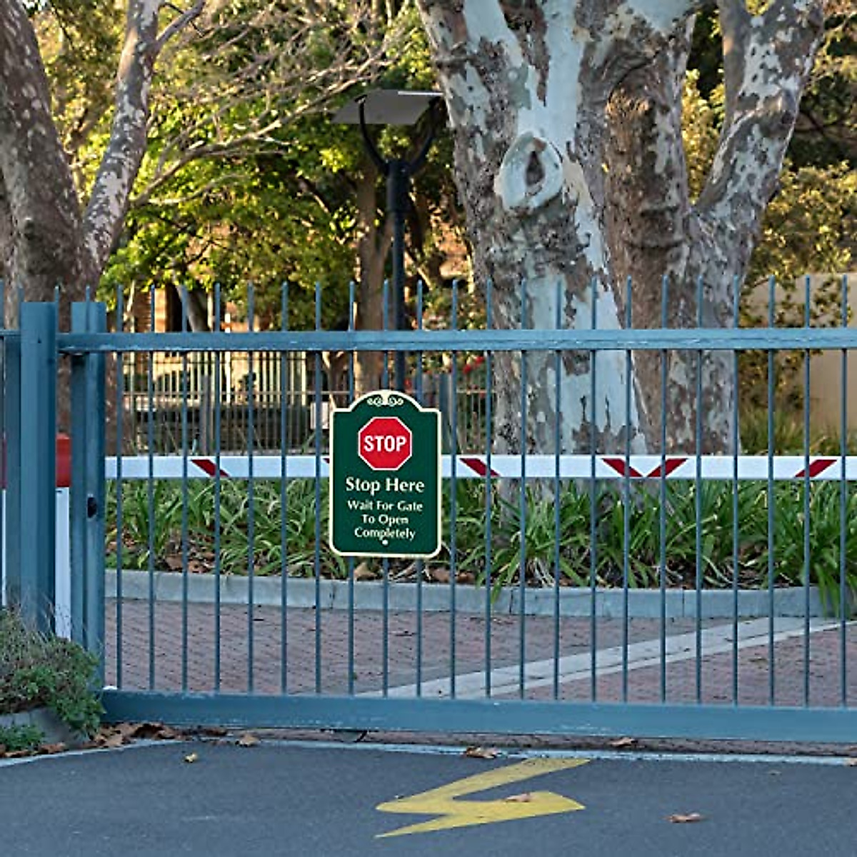SmartSign Designer "STOP Here - Wait For Gate To Open Completely" Sign, 12" x 18", 120 mil Aluminum Composite (ACM) with Overcoat, Engineer Grade Reflective, Red & Green, Made in USA