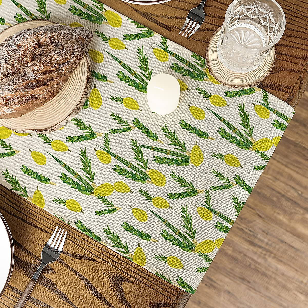 Artoid Mode Happy Sukkot Etrog Table Runner, Sukkah Jewish Holiday Fall Harvest Kitchen Dining Table Decoration for Home Party Decor 13 x 72 Inch