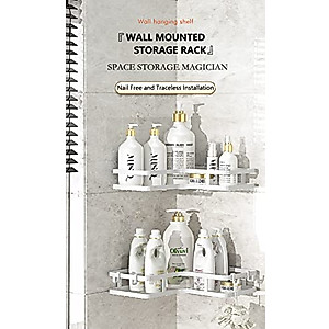 Corner Shower Caddy Shelf,Strong Adhesive Stainless Steel Shower Shelves No Drilling(2 Pack), Rustproof Stainless Steel Bathroom Wall-mounted Shower Organizer for bathroom,dorm and kitchen.(White)