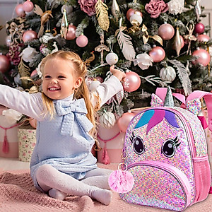 Unicorn Backpack for Girls, Toddler Sequin Preschool Bookbag, 12.5" Cute Cartoon Animal Schoolbag