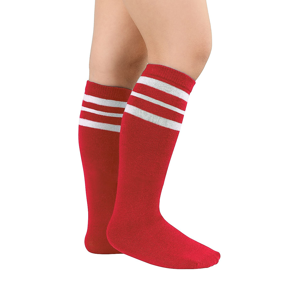 Zando Girls Soccer Socks Kids Cotton Baby Socks Warm Knee High Socks Toddler Girl Uniform Socks School Football Team Socks Youth Long Tube Socks Athletic Warm Socks Red White Striped One Size