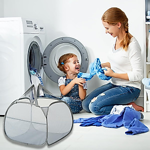 Kimmama Large Collapsible Mesh Laundry Basket,Foldable Pop Up Laundry Hamper with Side Pocket,Removable Clothes Storage Bin with Handle for Laundry Room,College Drom,Bathroom,Kid Room,Travel,95L