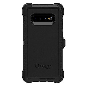 OtterBox Galaxy S10+ Defender Series Case - BLACK, rugged & durable, with port protection, includes holster clip kickstand