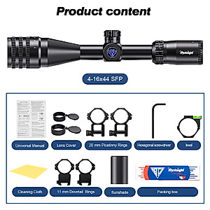 BESTSIGHT 4-16x44 Rifle Scope,Long Range Scope,Second Focal Plane Scope,5-Level Red Green Illuminated Reticle and Side Focus Dial and Locking Turret Sunshade,Fully Multi-Coat HD Lenses