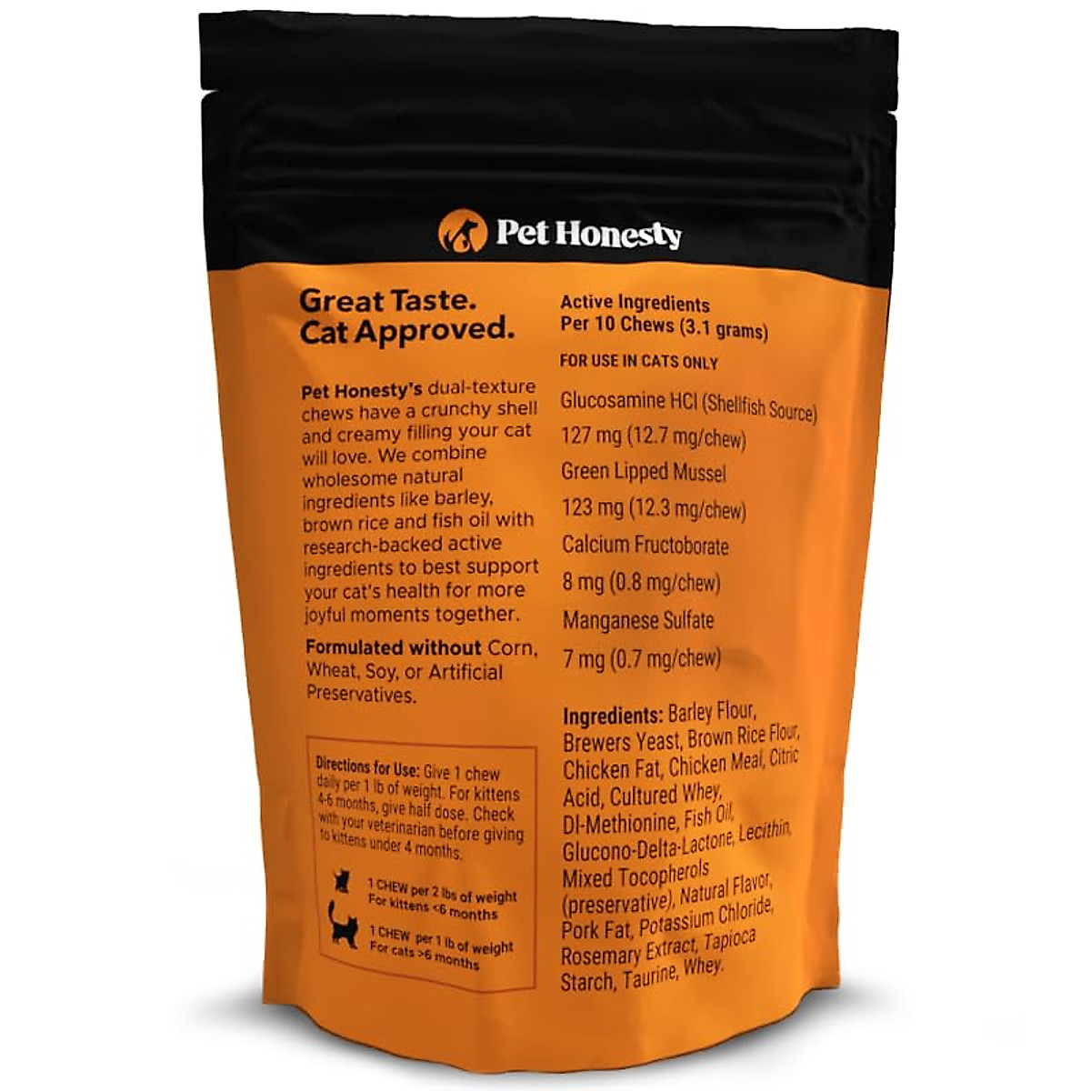 Pet Honesty Cat Hip & Joint Health Chews - Glucosamine for Cats, Cat Joint Support Supplement, Cat Health Supplies & Hip Support, Cat Vitamins for Indoor Cats & Outdoor Cats - Chicken (30-Day Supply)