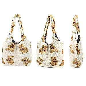 Cute Fluffy Bear Bags Large Tote Handbag Purse Shoulder Bags for Women Girls