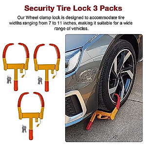 Wheel Clamp Lock for Cars, 3PCS Tire Boot Anti Theft Adjustable Heavy Duty Steel Wheel Lock for Middle Small Cars, Universal Trailer Wheel Lock Fit Max 11.7" Tire Width Vehicles SUV ATV Motorcycle