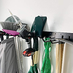Qualward Garage Storage Wall Shelving Tool Organizer Rack Wall Mounted, Heavy Duty Wall Shelf Max 200 lbs Tool Hangers for Yard Tools, Shovels, Rakes, Brooms, Cords, Hoses, Ropes