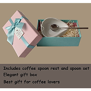Andwarmth Coffee Spoon Rest and Spoon Set-Christmas Gifts for Coffee Lovers,Small Teaspoon Holder,Coffee Stirrers Holder,Coffee Bar Accessories,Decoration and Orginizer for Coffee Station