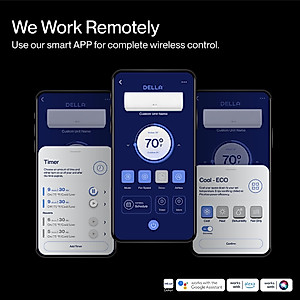 DELLA Motto Series 12000 BTU Wifi Enabled Mini Split 20 SEER2 Cools Up to 550 Sq.Ft, 110-120V, Works with Alexa, Air Conditioner & Heater with 1 Ton Pre-Charged Heat Pump (R32 Refrigerant)