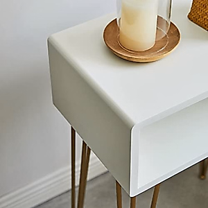 COZAYH Modern Contemporary Nightstand Set of 2, Extreme Minimalism End Table Open Shelf Style Bedside Table on Metal Hairpin Legs (White&Gold)