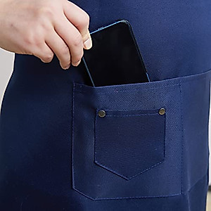 WOWHIZ Artist Apron for Men Women,Safety Canvas Aprons Teaching Baking Cooking Kitchen Chef Garden Pottery Painting Aprons 3 Pockets, Navy Blue