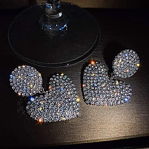 Xerling Full Clear Rhinestones Love Heart Drop Dangle Hoop Earrings Sparkling Glitter Jewelry Crystal Stud Earrings for Wedding Party