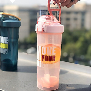 JRKJ Protein Shaker Bottles,Fitness Shake Cups Stirring Balls Sports Cups Protein Powder Shaker Cups Portable Large Capacity Straw Plastic Cups,The latest Stylish sports water cup, Pink