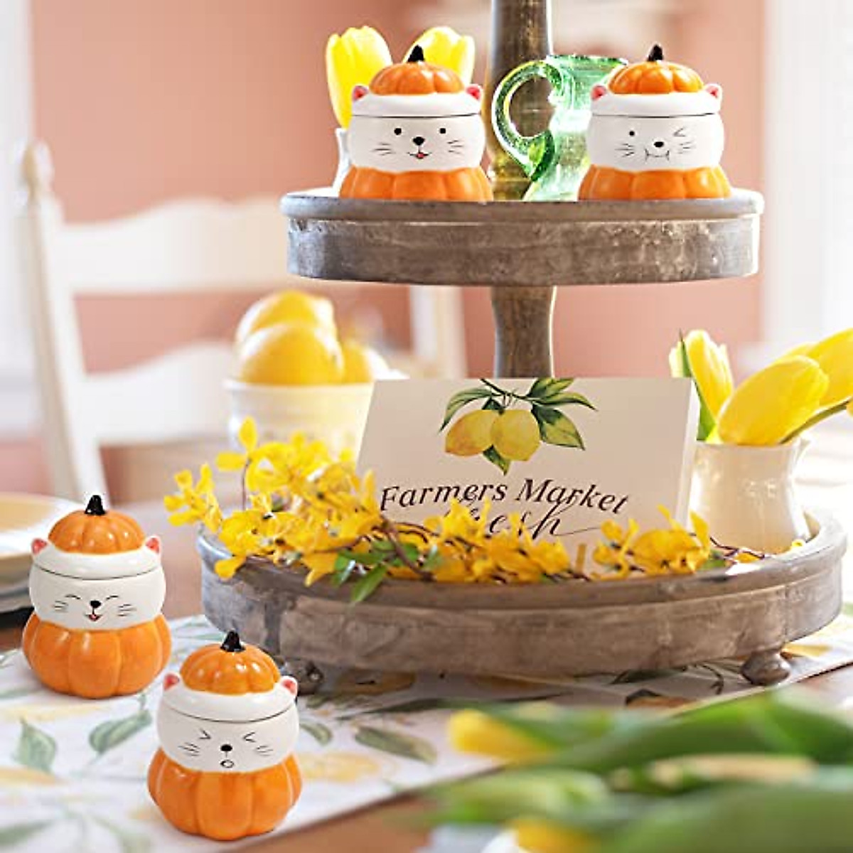 Maustic Pumpkin Mugs, Fall Autumn Mug, Pumpkin Shaped Mugs with Lovely Cat Faces, Cute Thanksgiving Halloween Decor, Novelty Cat Gifts for Kids Family Friends, Ceramic Coffee Mugs Set of 4, 5 Oz