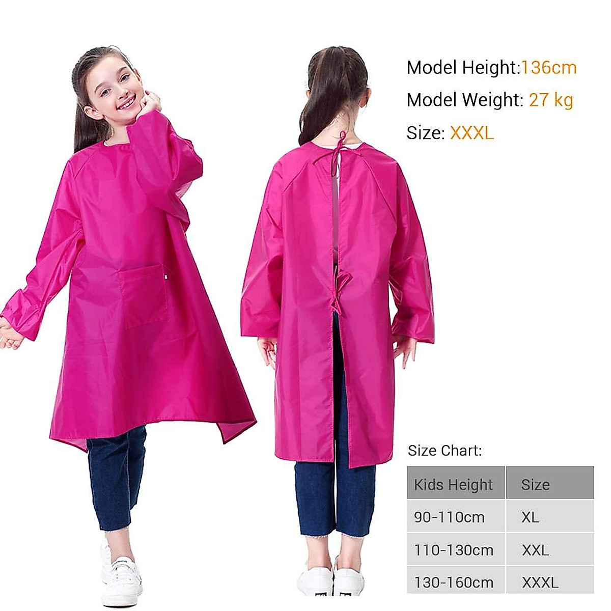 Royar beauty Kids Art Smock, Waterproof Apron with Pocket for Children, Artist Painting Aprons Smocks with Long Sleeve for Boys and Girls (Orange, Ages 4-8)