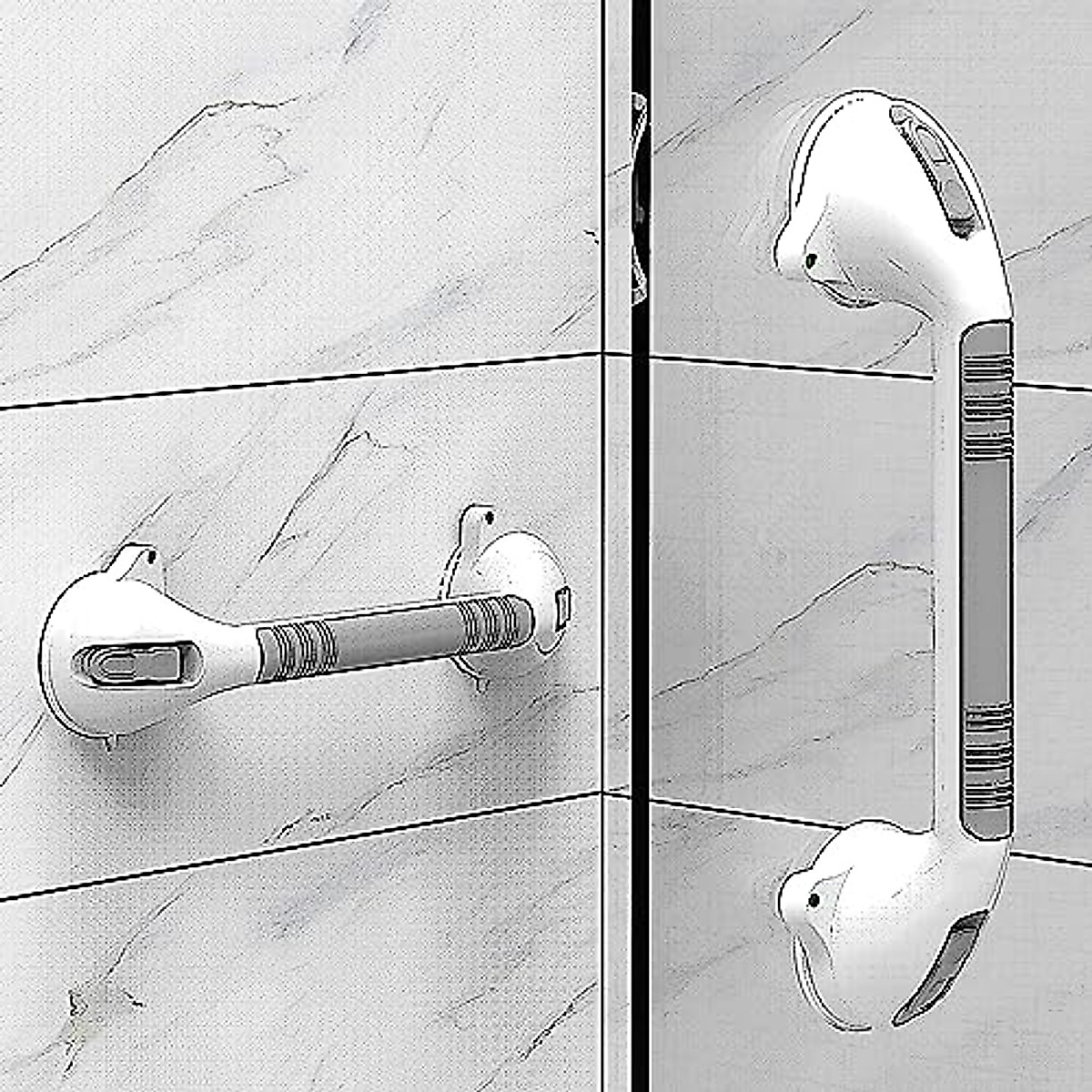 AmeriLuck 16.5inch 2 Pack Suction Balance Assist Bathroom Shower Handle,Bath Grab Bar with Indicators(White/Grey)