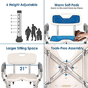 Shower Chair with Arms and Back Heavy Duty 330lbs, Shower Chair for Inside Shower, Shower Seat for Inside Shower Bathroom Chair with Cutout Seat & Cold-Proof Pads, Tools-Free Assembly