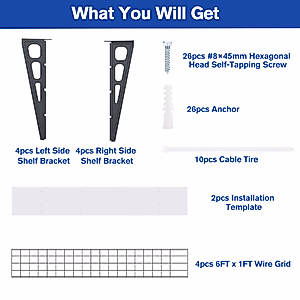 WORKPRO 2-Pack 2x6FT Garage Wall Shelving, 72” x 24” Heavy Duty Wall Mounted Shelving, 800lbs Load Capacity (Total), Metal Wall Shelves Suitable for Shop, Shed, Garage Storage, Black, 1 Sets