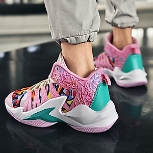 ESXGED Womens Lightweight Basketball Shoes Mens School Training Running Non-Slip Casual Shoes Comfy Sneakers Pink Size 10w/8.5m