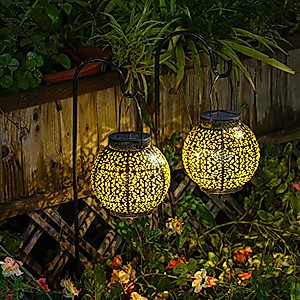 Homeimpro 2 Pack Solar Lantern Hanging Garden Outdoor Lights Metal Waterproof LED Table Lamp