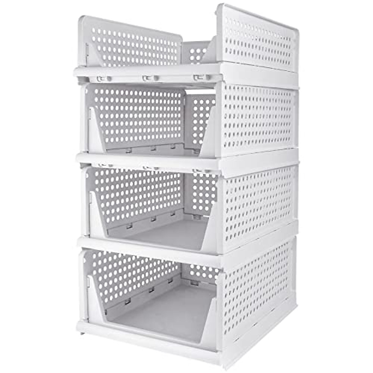 mupera Stackable Closet Storage Bins - Collapsible Shelf Baskets Clothes Storage Bins(2023 New), Foldable Storage Box Plastic Folding Drawer for Home Office Multiple Uses (L3S1)