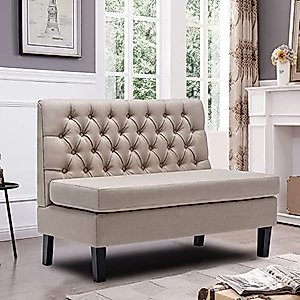 Yongqiang Modern Upholstered Settee Bench for Dining Room Living Room Entryway High Back Loveseat Sofa Couch Banquette Khaki