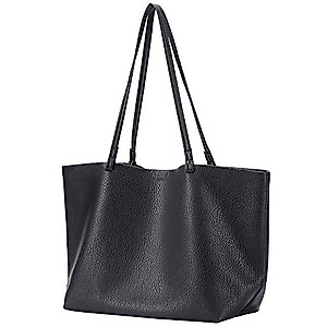 Women's Soft PU Leather Tote Shoulder Bag from HORSE&TIGER, Minimalist Litchi Texture Handbag (Black)