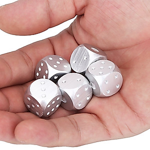 Precision Aluminum Alloy Dice Solid Metal Dice Set Table Game Dice Poker Games Dices Set with Case 5pcs (Silver-Rectangle Box)