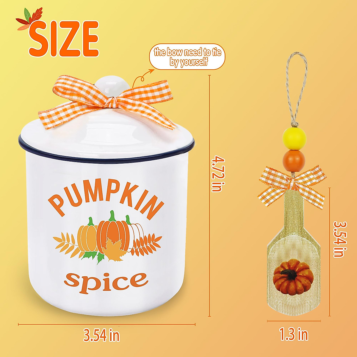 Fall decor - Pumpkin Spice Ceramic Canister with Wooden Beads Spoon Fall Decorations for Home Farmhouse Table Autumn Thanksgiving Tiered Tray, Candy Holder with Lid for Cookie Snacks House Warming