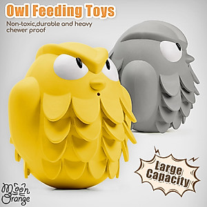 Moonorange Tough Chew Dog Toys for Aggressive Chewers Giggle Ball Owl Rubber Interactive Treat Dispensing Slow Feeder Indestructible Teething Toys for Small Medium Large Dogs (Yellow)