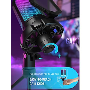 FIFINE Condenser Mic and 3.5mm/6.35mm Headphones for Studio Monitor, RGB Gaming Mic with Quick Mute, Gain Control, Wired Headphones for Podcast Monitoring, Streaming (A6V+H8)